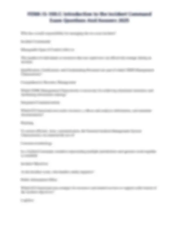 FEMA IS-100.C; Introduction to the Incident Command Exam Questions And ...