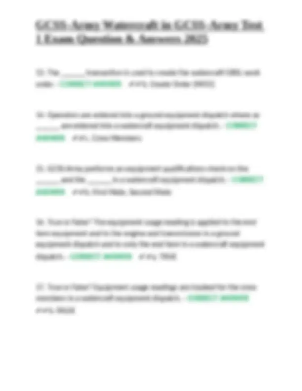 GCSS-Army Watercraft in GCSS-Army Test 1 Exam Question & Answers 2025 ...