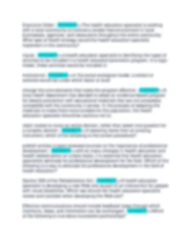 CHES Practice Exam Questions | Exams Public Health | Docsity