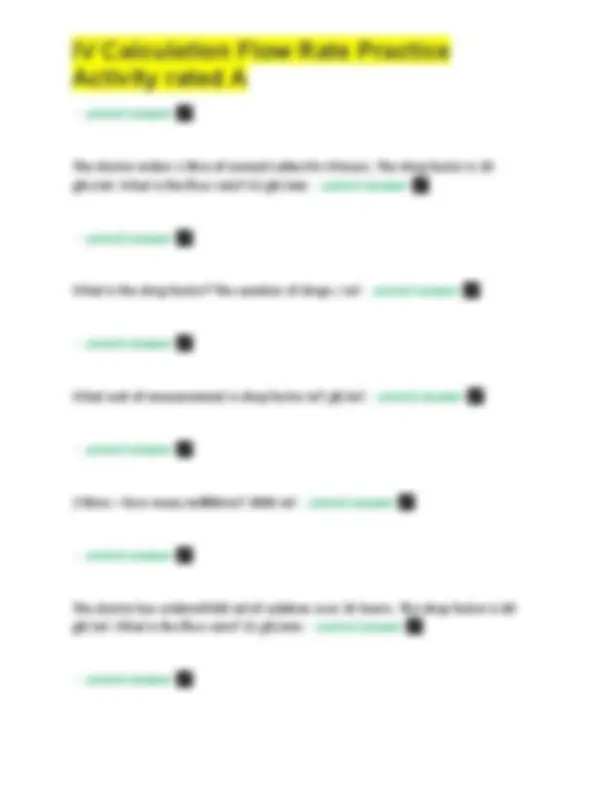 IV Calculation Flow Rate Practice Activity rated A. | Exams Nursing ...