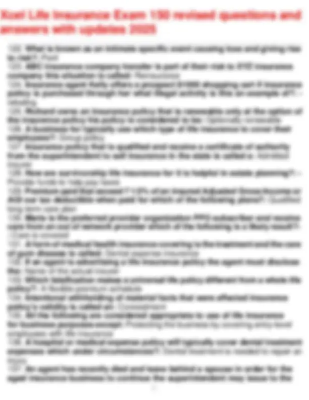 Xcel Life Insurance Exam 150 revised questions and answers with updates ...