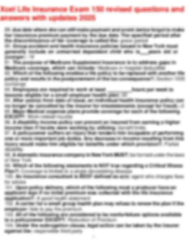 Xcel Life Insurance Exam 150 revised questions and answers with updates ...