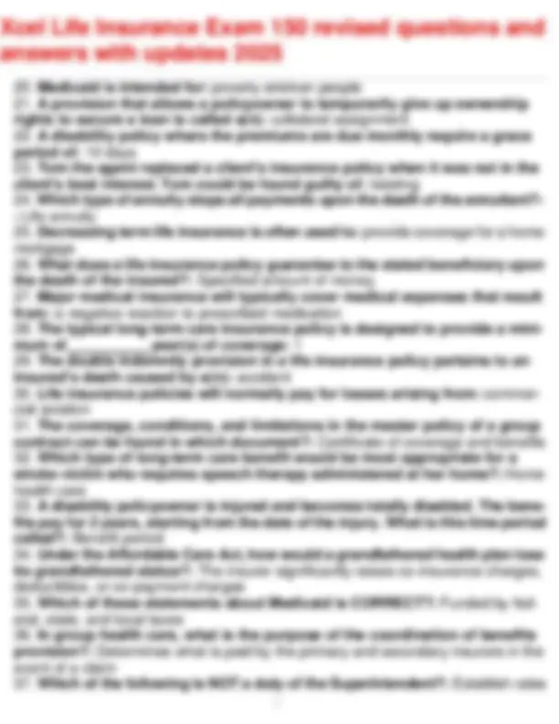 Xcel Life Insurance Exam 150 revised questions and answers with updates ...