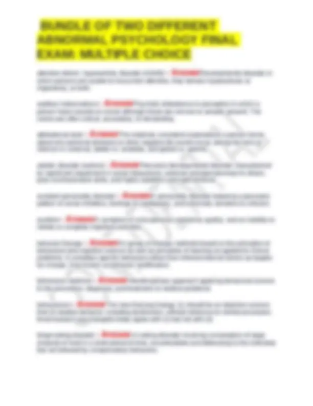 BUNDLE OF TWO DIFFERENT ABNORMAL PSYCHOLOGY FINAL EXAM: MULTIPLE CHOICE ...