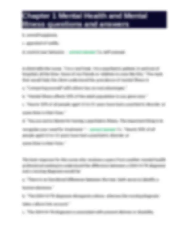 Chapter 1 Mental Health and Mental Illness questions and answers ...