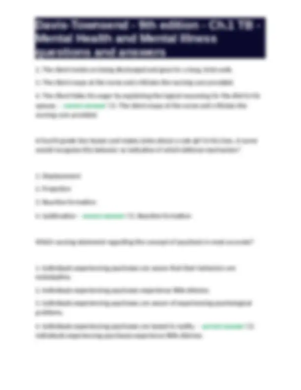 Mental Health and Mental Illness: Multiple Choice Questions and Answers ...