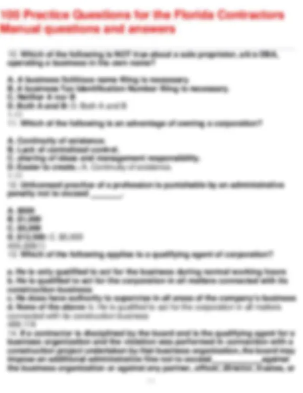 100 Practice Questions for the Florida Contractors Manual questions and ...