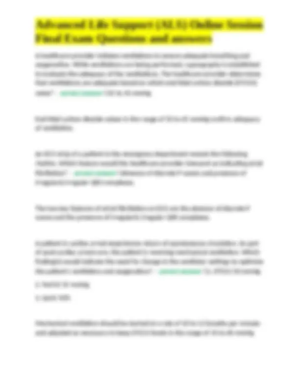 Advanced Life Support (ALS) Online Session Final Exam Questions and Answers | Exams Nursing ...