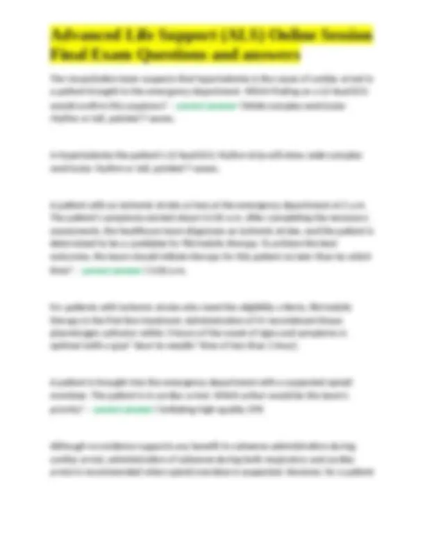 Advanced Life Support (ALS) Online Session Final Exam Questions and ...