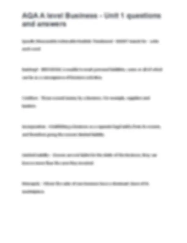 AQA A level Business - Unit 1 questions and answers. | Exams Business ...