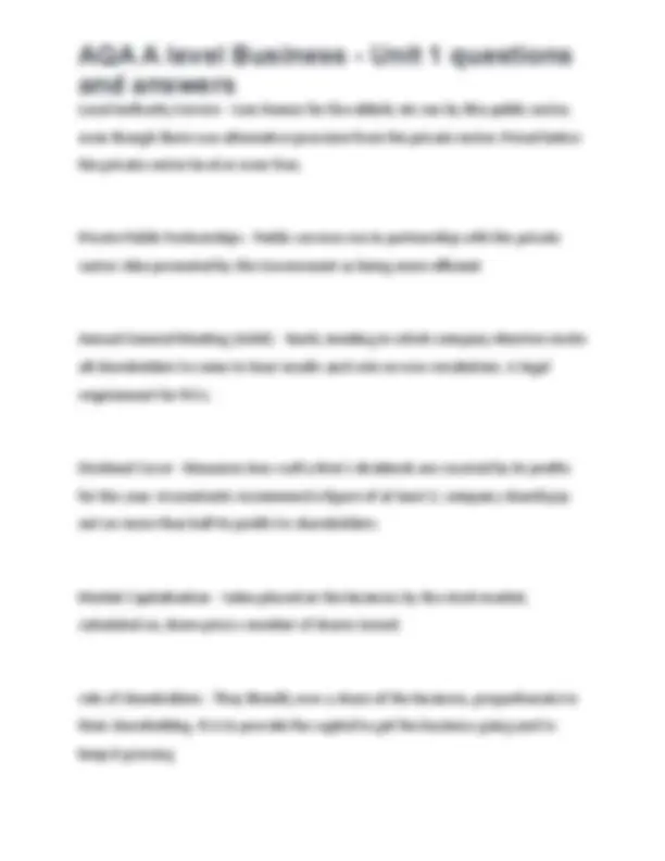 AQA A level Business - Unit 1 questions and answers. | Exams Business ...