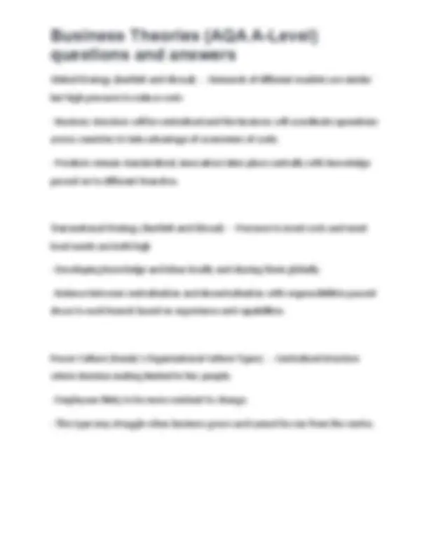 Business Theories (AQA A-Level) questions and answers. | Exams Nursing ...