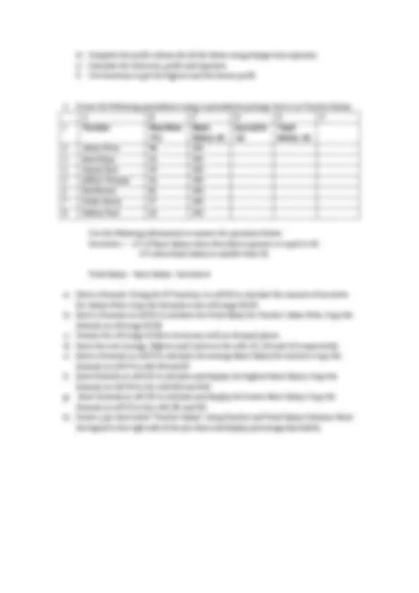 spreadsheet practical questions | Exercises Computer Science | Docsity