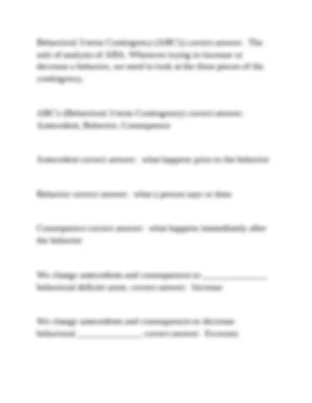 ABA: Applied Behavior Analysis (Autism) QUESTIONS WITH COMPLETE SOLUTIONS | Exams Nursing | Docsity