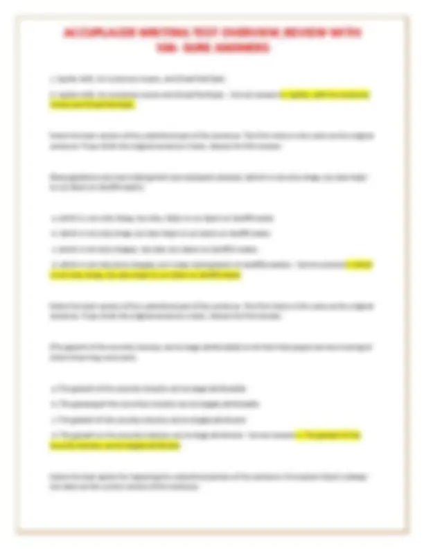 ACCUPLACER WRITING TEST OVERVIEW_REVIEW WITH 100- SURE ANSWERS ACCUP ...