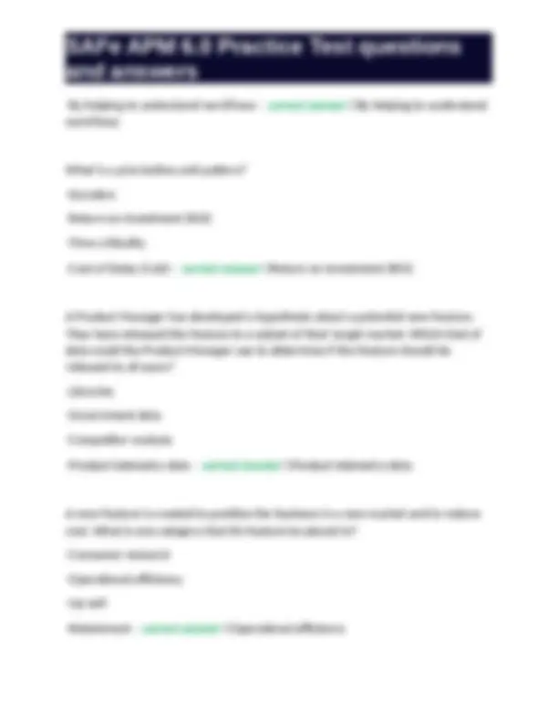 SAFe APM 6.0 Practice Test questions and answers | Exams Nursing | Docsity