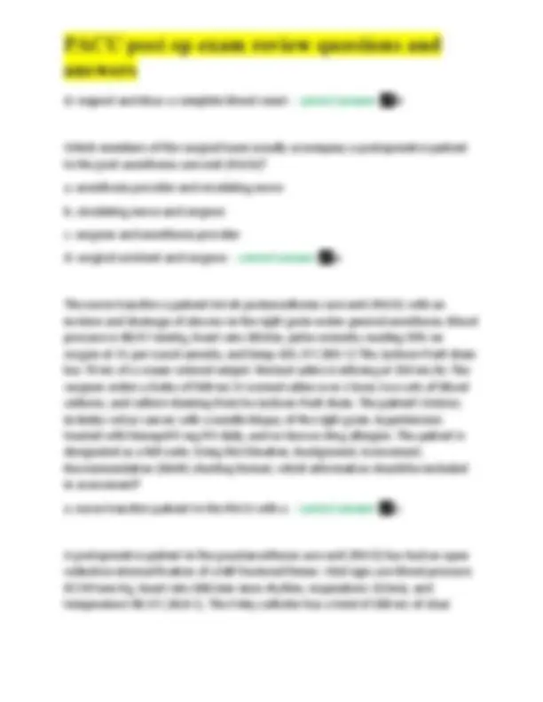 PACU post op exam review questions and answers. | Exercises Nursing | Docsity