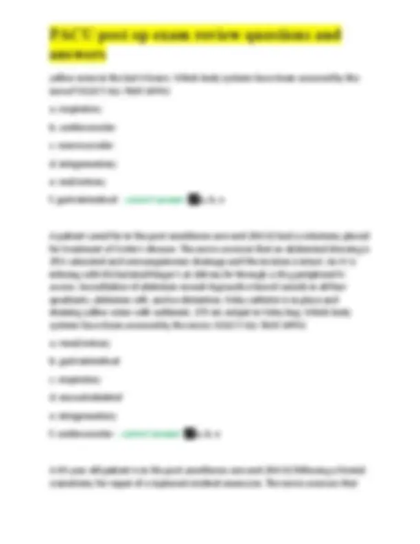 PACU post op exam review questions and answers. | Exercises Nursing | Docsity