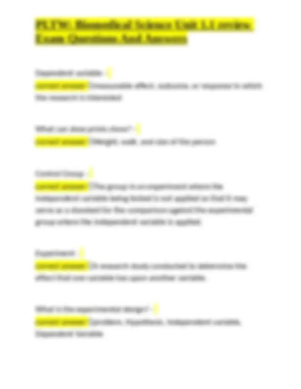 PLTW: Biomedical Science Unit 1.1 Review - Exam Questions and Answers | Exams Biomedical ...