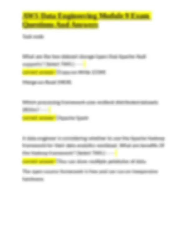 AWS Data Engineering Module 9 Exam Questions And Answers | Exams Database Programming | Docsity