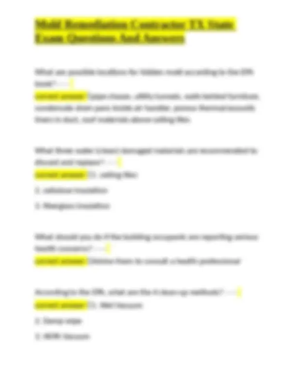 Mold Remediation Contractor TX State Exam Questions And Answers | Exams ...