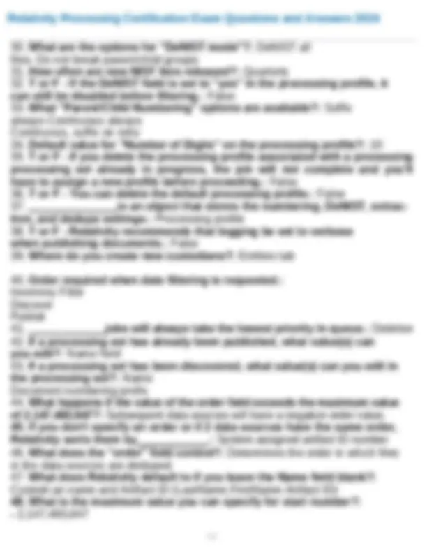 Relativity Processing Certification Exam Questions and Answers 2024 | Exams Nursing | Docsity