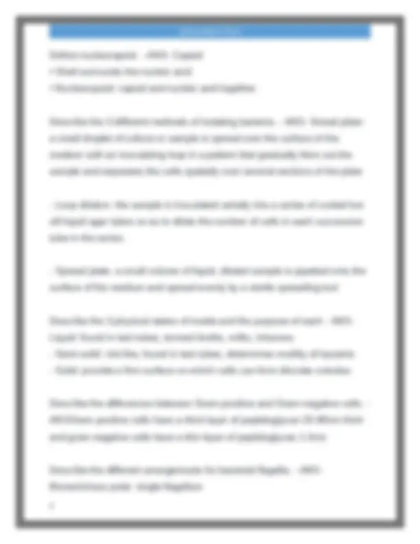 Microbiology Exam #1: Questions and Answers (Chapters 1, 3, 4, 5, 6) | Exams Microbiology | Docsity