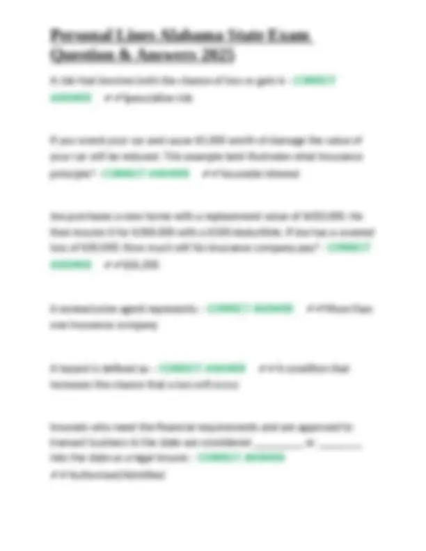 Personal Lines Alabama State Exam: Questions and Answers 2025 | Exams ...