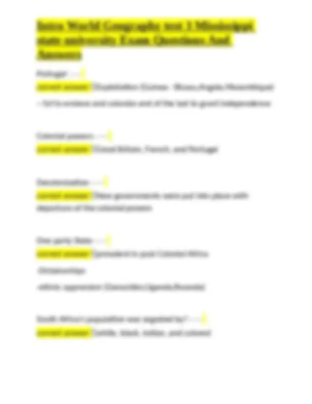 Intro World Geography test 3 Mississippi state university Exam ...