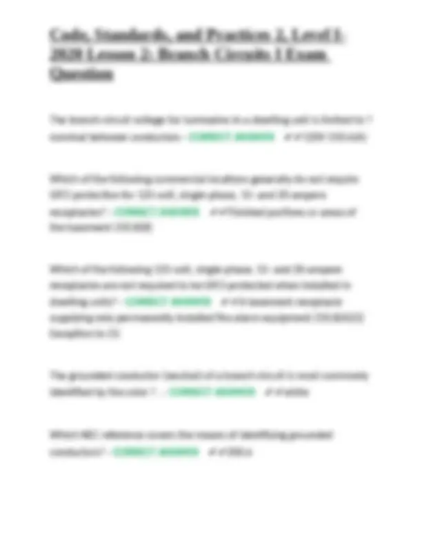 Code, Standards, and Practices 2, Level I-2020 Lesson 2: Branch Circuits I Exam Question | Exams ...