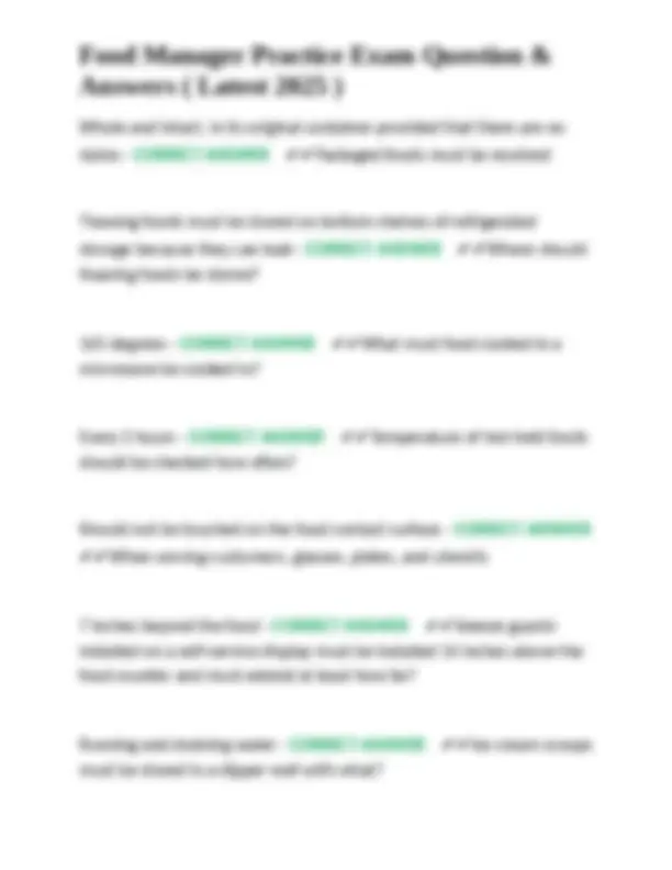 Food Manager Practice Exam Questions and Answers (Latest 2025) | Exams ...