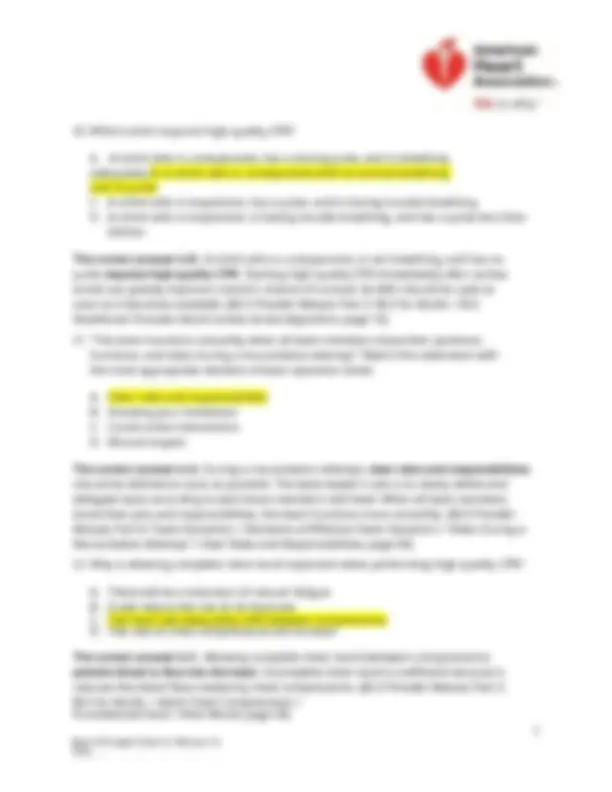 American Heart Association Basic Life Support Exam Questions with ...