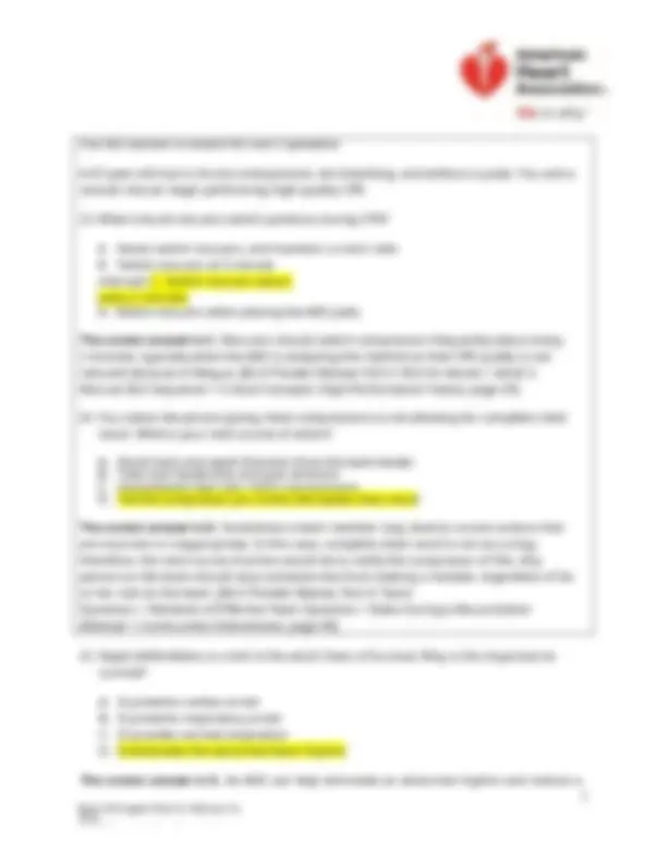 American Heart Association Basic Life Support Exam Questions with ...