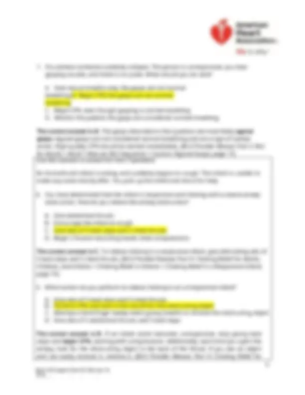 American Heart Association Basic Life Support Exam Questions with ...