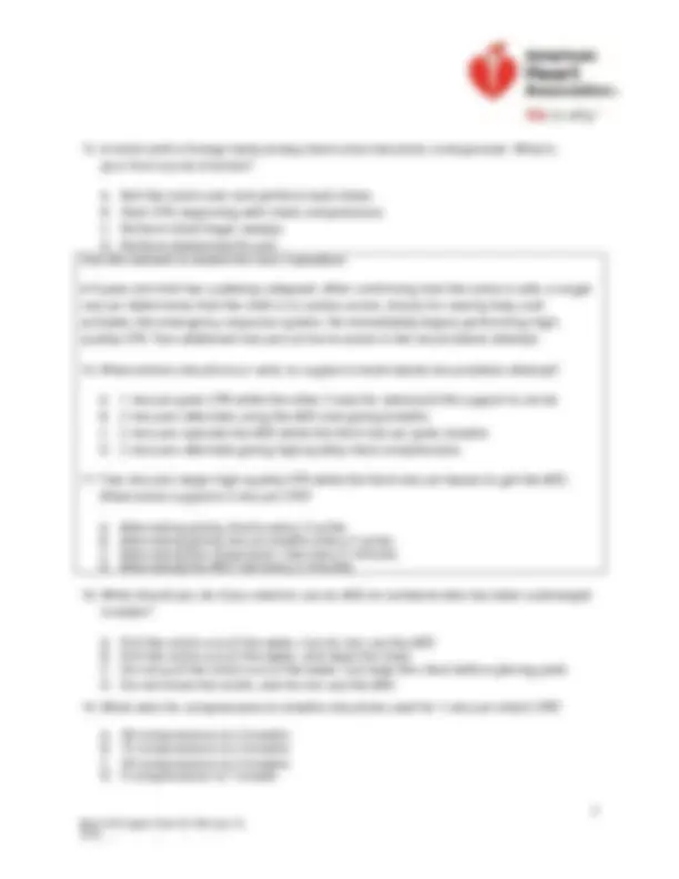 American Heart Association Basic Life Support Exam Questions with ...