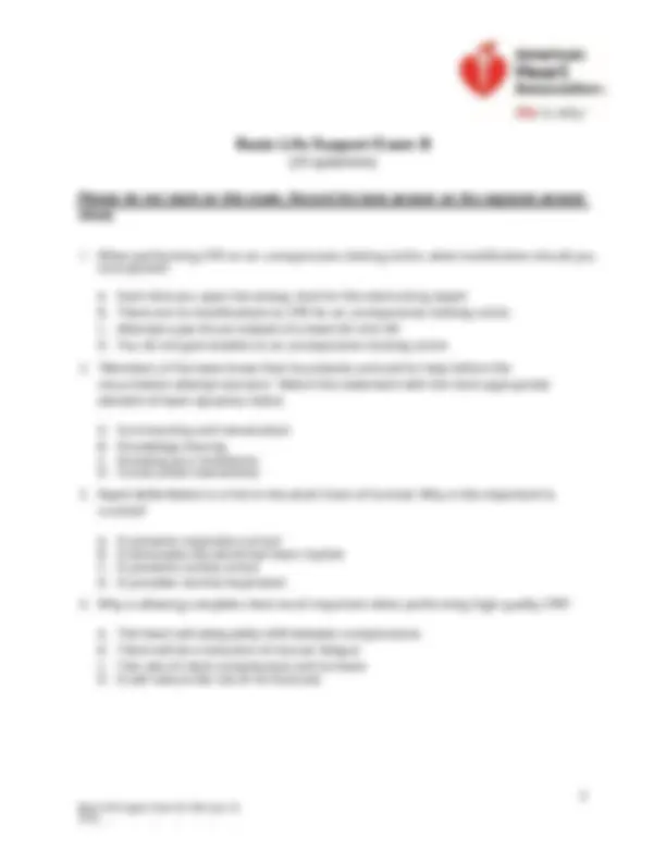 American Heart Association Basic Life Support Exam Questions with ...