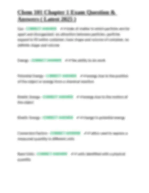 Chem 101 Chapter 1 Exam Questions and Answers | Exams Nursing | Docsity