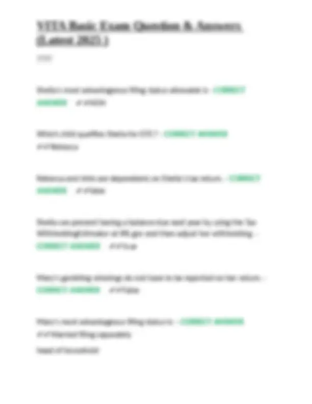 VITA Basic Exam Question & Answers (Latest 2025 ) | Exams Nursing | Docsity