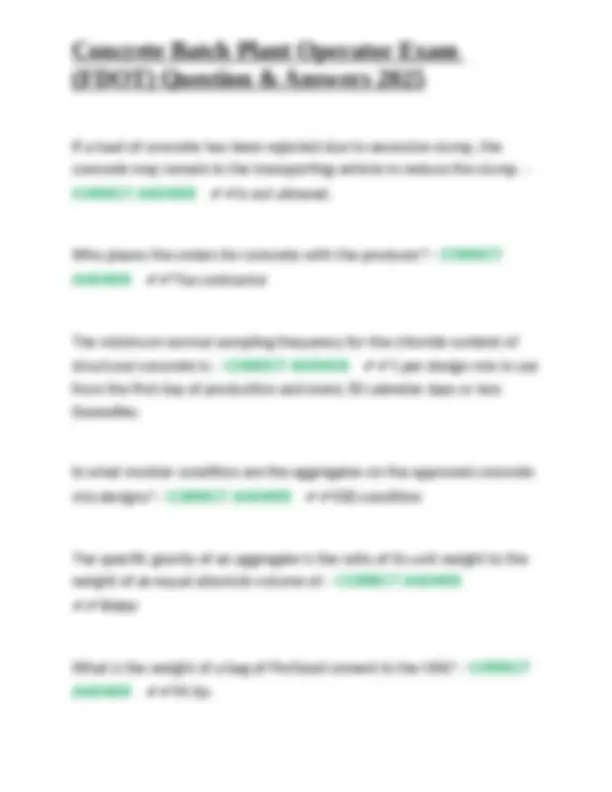 Concrete Batch Plant Operator Exam (FDOT) Question & Answers 2025 ...