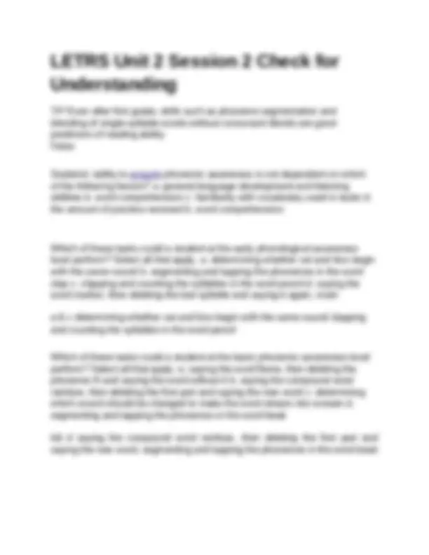 LETRS Unit 2: Phonological Awareness - Questions and Answers | Exams ...