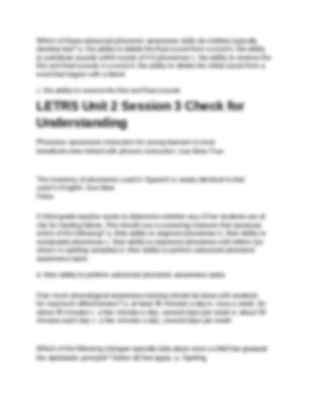LETRS Unit 2: Phonological Awareness - Questions and Answers | Exams ...