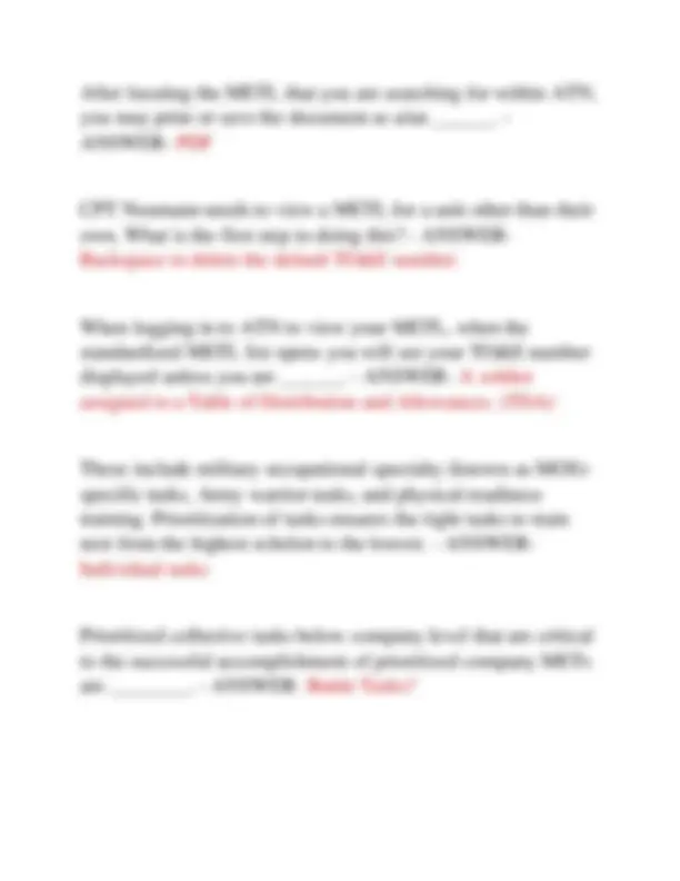 Army Training And Evaluation Metl Techniques And Methods Exams Nursing Docsity