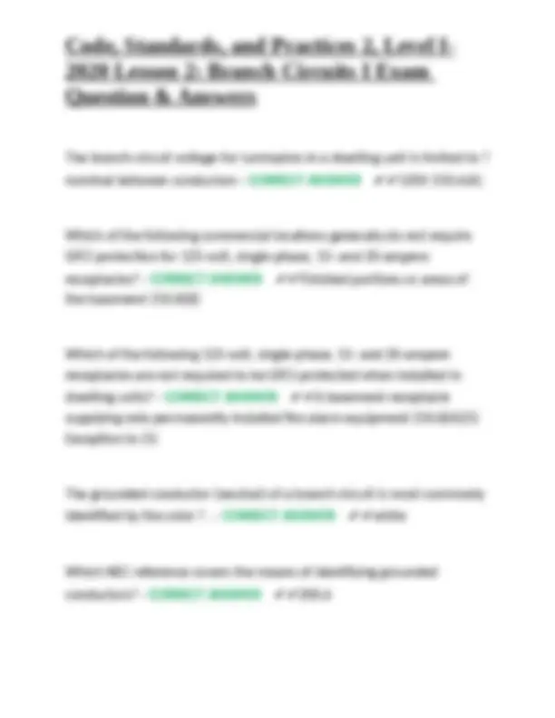 Code, Standards, and Practices 2, Level I-2020 Lesson 2: Branch Circuits I Exam Question ...