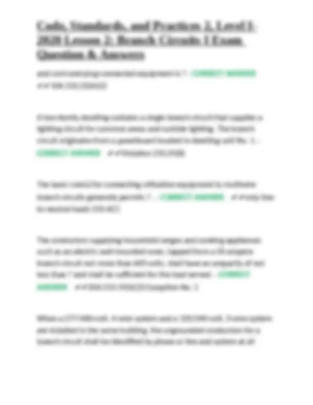 Code, Standards, and Practices 2, Level I-2020 Lesson 2: Branch Circuits I Exam Question ...