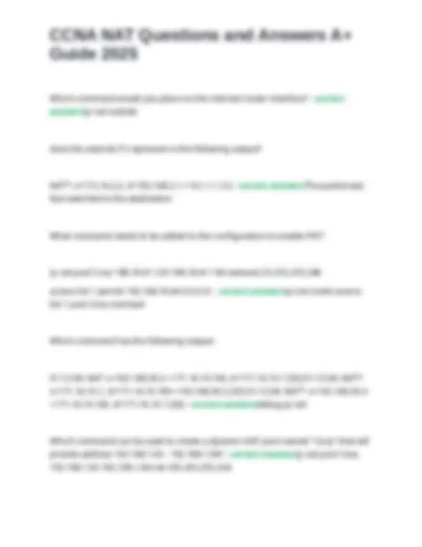 CCNA NAT Questions and Answers A+ Guide 2025 | Exams Nursing | Docsity