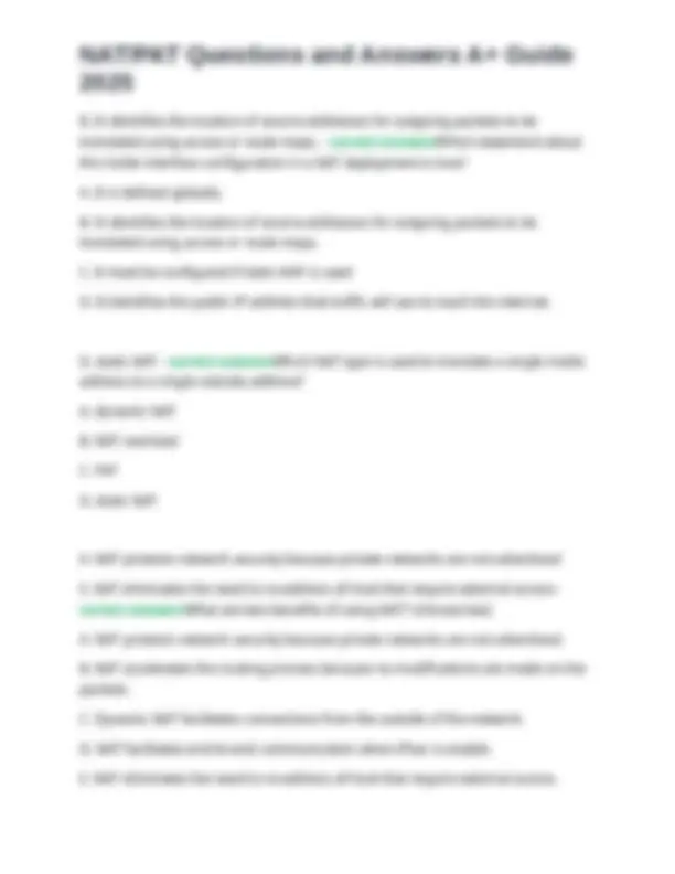 NAT/PAT Questions and Answers A+ Guide 2025 | Exams Nursing | Docsity