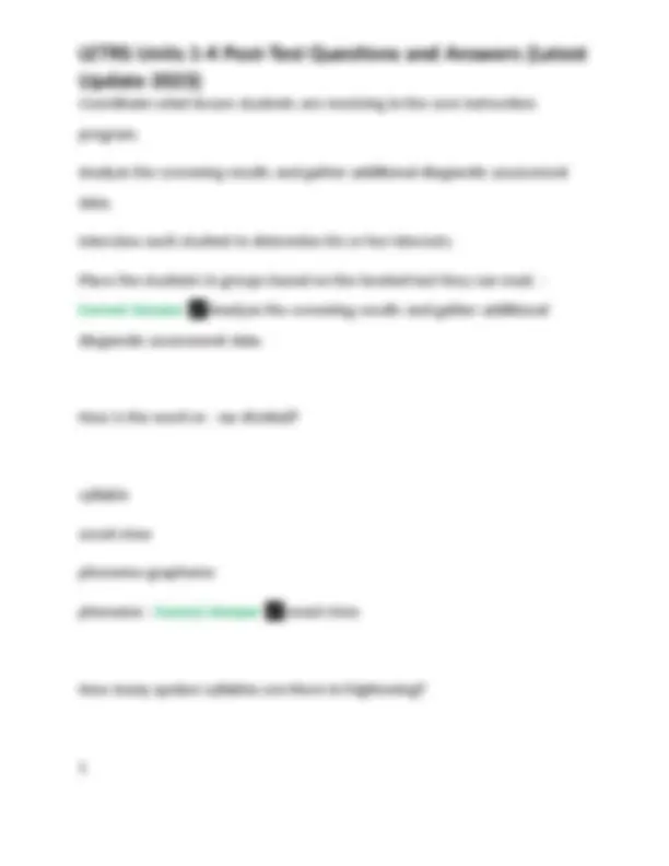 LETRS Units 1-4 Post-Test Questions and Answers (Latest Update 2023 ...
