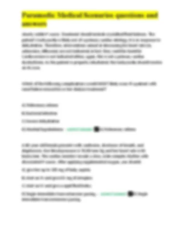 Paramedic Medical Scenarios questions and answers. | Exams Nursing ...