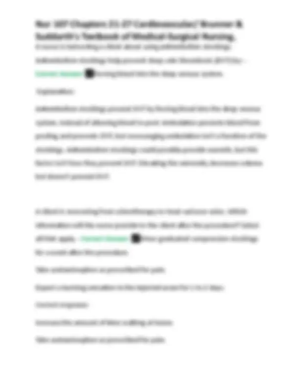 Nur 107 Chapters 21-27 Cardiovascular Brunner & Suddarth's Textbook of ...
