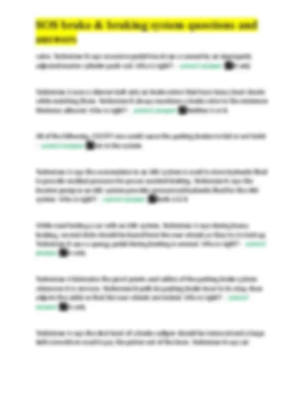 Automotive Braking Systems: Questions and Answers | Exams Mechanics | Docsity